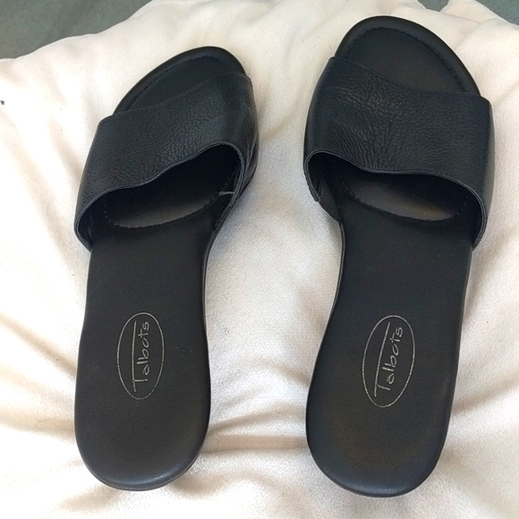 Talbots | Shoes | Talbots Black Leather Wedge Slip On Sandal | Poshmark